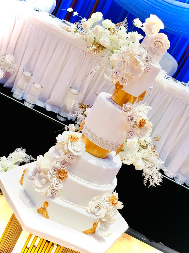 Golden Magnolia Hexagon Cake – Perfect Cakes Perth